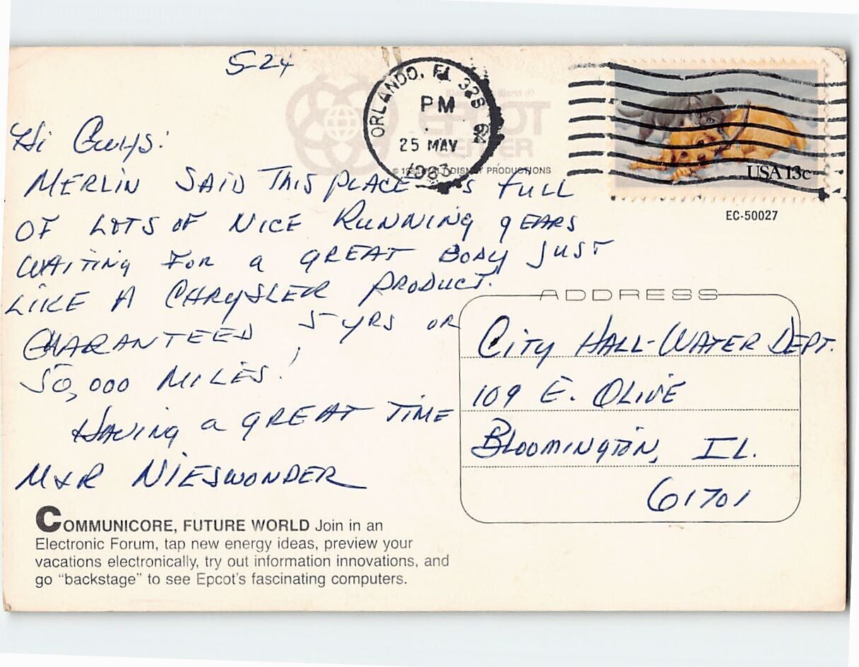 Postcard Communicore, Future World, Epcot, Walt Disney World, Bay Lake ...