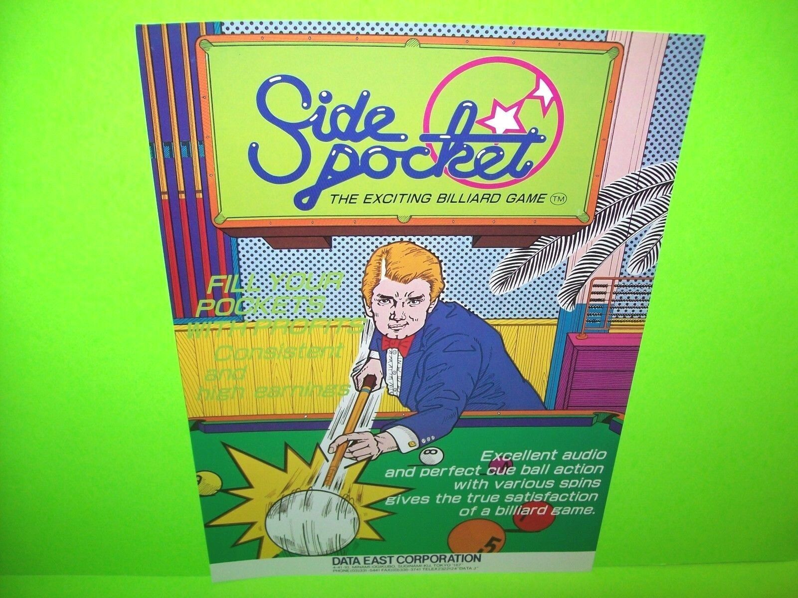 SIDE POCKET 1986 Original Video Arcade Game Sales Flyer Rare Japan ...