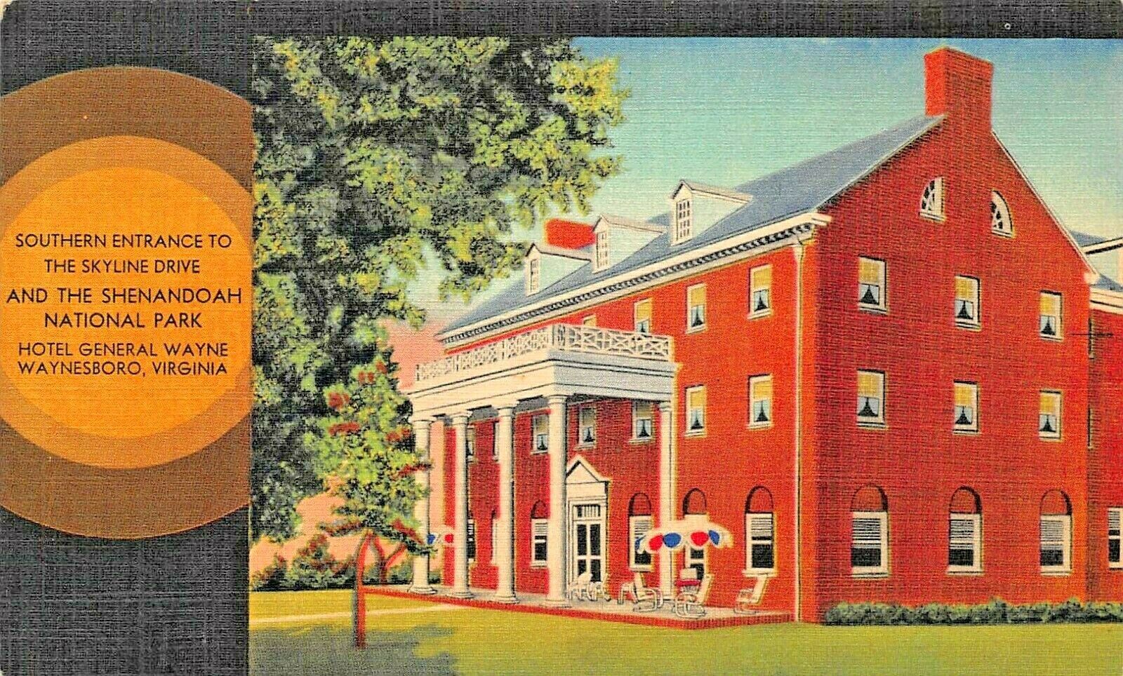 Waynesboro Va~Hotel General Wayne~Southern Entrance to Skyline Dr~1940S ...