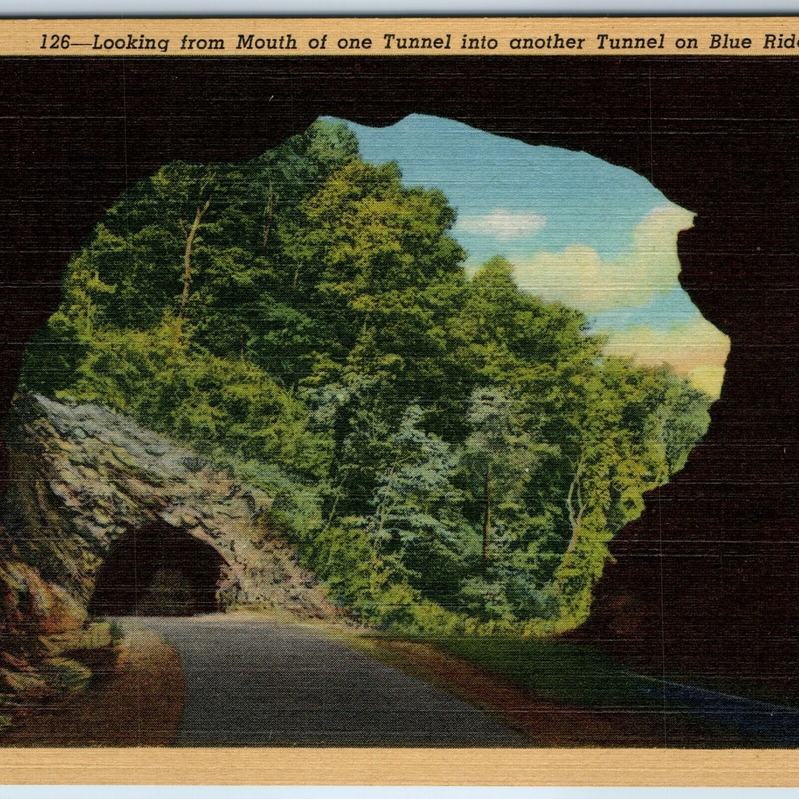 1940 Asheville, NC Blue Ridge Parkway Between Tunnels Linen Photo Teich ...