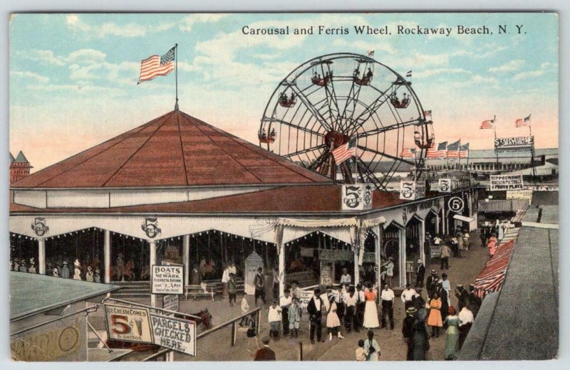 1917 Rockaway Beach Carousal Carousel Ferris Wheel*Ice Cream Cones Sign ...