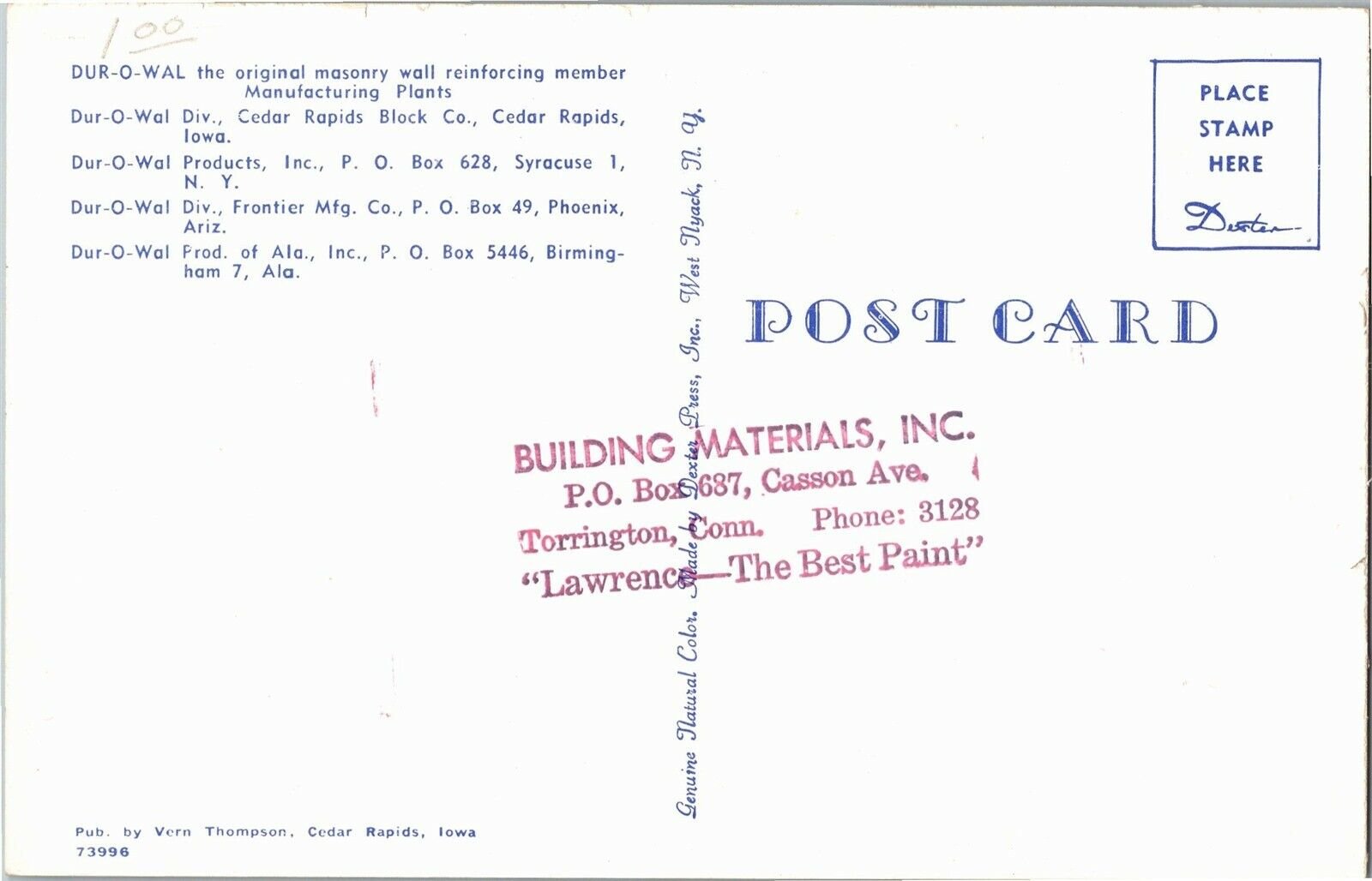 Advertising Dur-O-Wal Masonry Walls Butt Weld Trussed Vintage Postcard ...