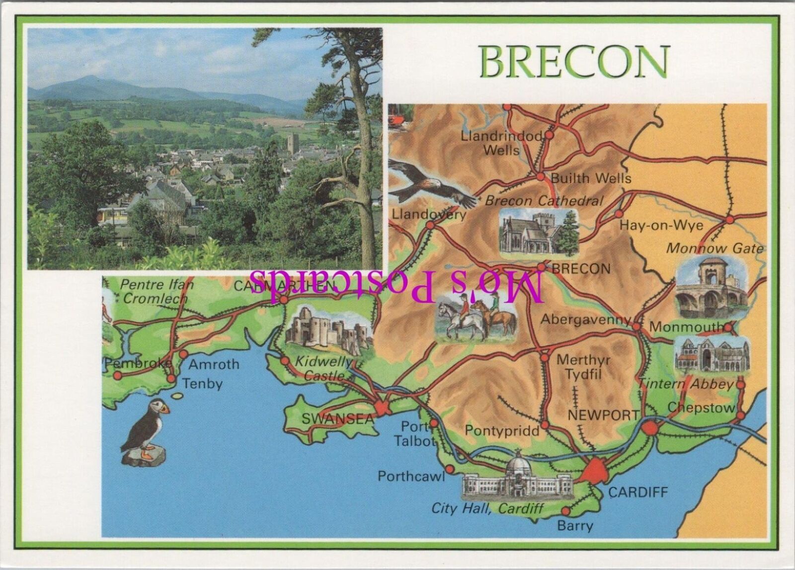 Maps Postcard - Map of Brecon, Wales. Partially Used in 1997 - RR20661 ...