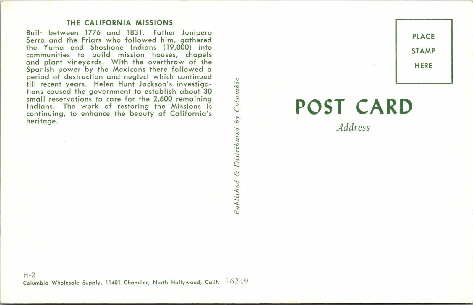 Vintage Postcard MAP of the California Missions | United States ...