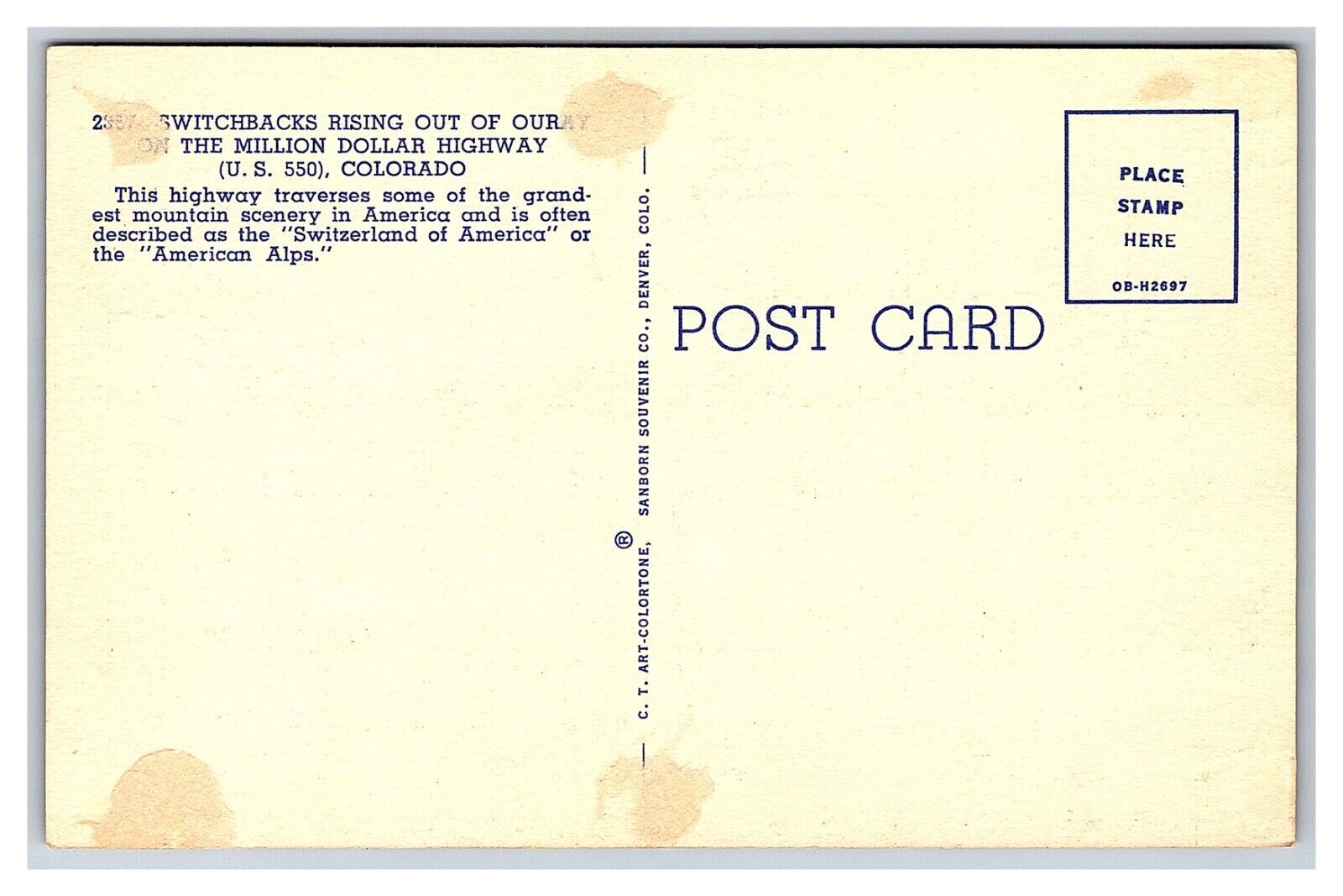 Switchbacks The Million Dollar Highway Colorado Scenic View Postcard ...