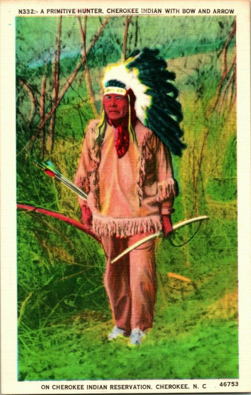 Vintage Postcard Primitive Hunter Native American Indian Cherokee ...