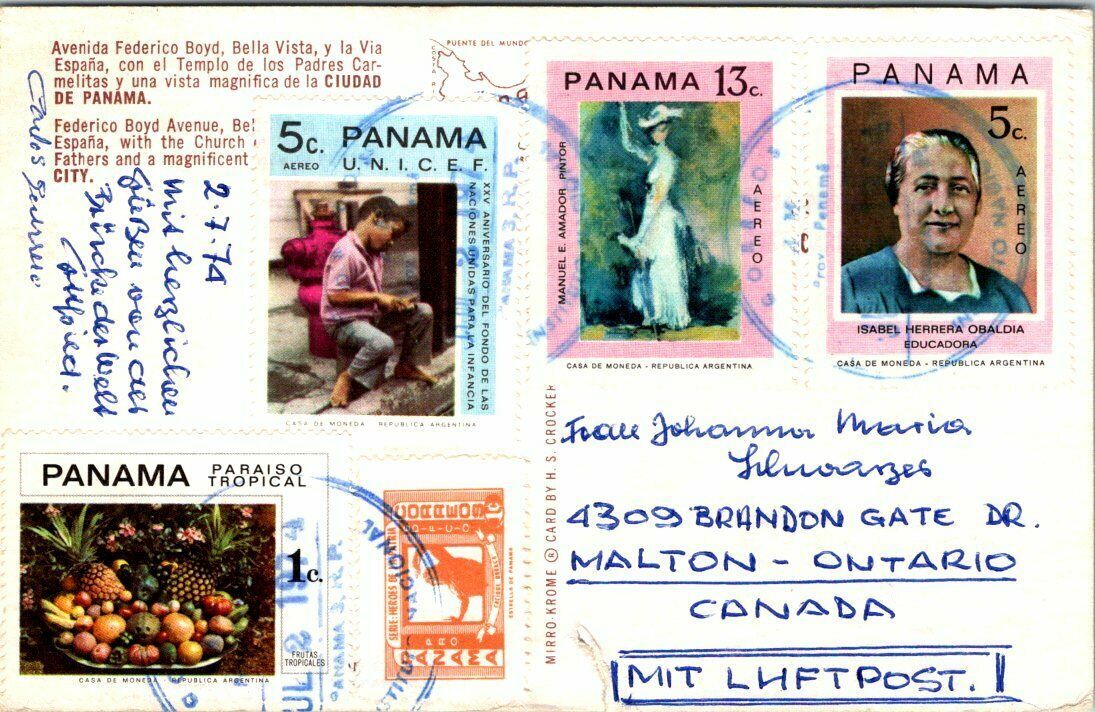 Vintage Postcard Street Scene Intersection Frederico Boyd AVE Panama ...