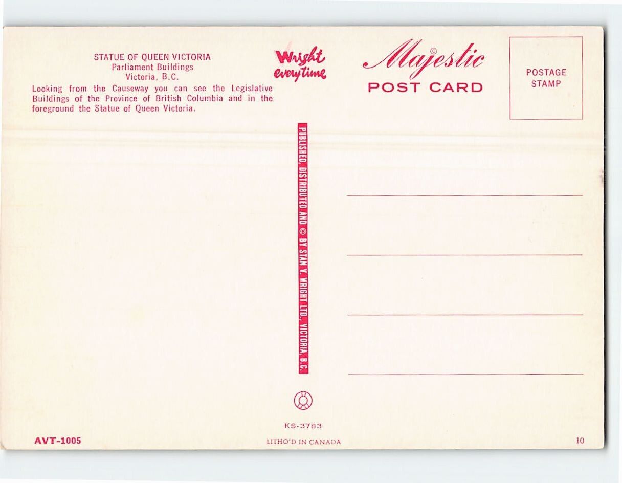 Postcard Statue Of Queen Victoria, Parliament Buildings, Victoria ...