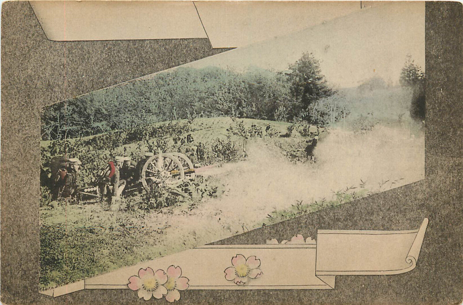 Japanese Art Postcard Vignette of Artillery Firing Russo Japanese War ...