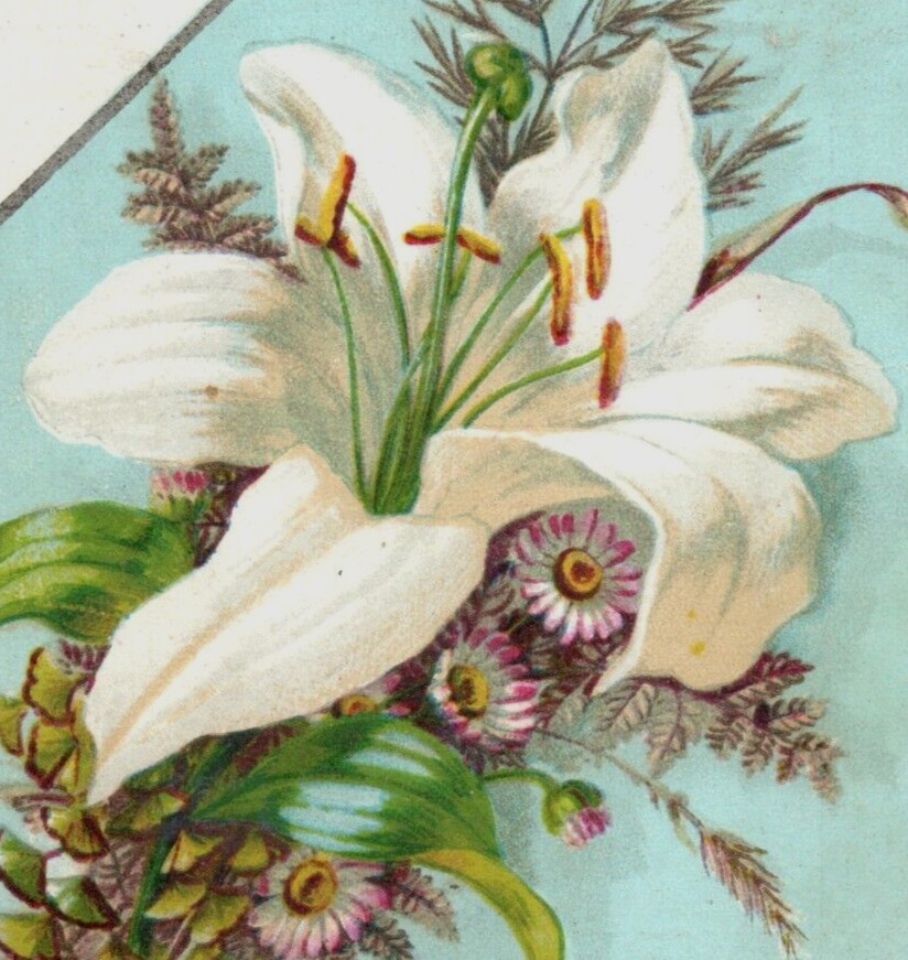 1880s Two Part Victorian Folder Card Lovely Lilies Sun Rays Clouds Fab ...