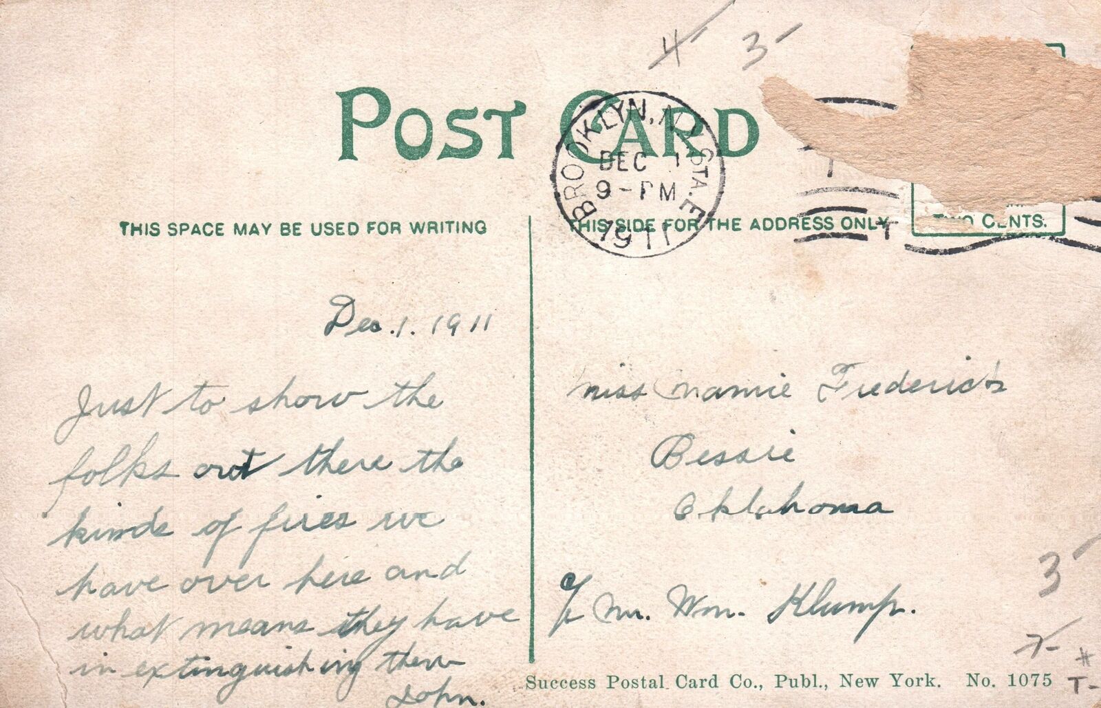 Vintage Postcard High Pressure in Action Early Firefighting Brooklyn N ...