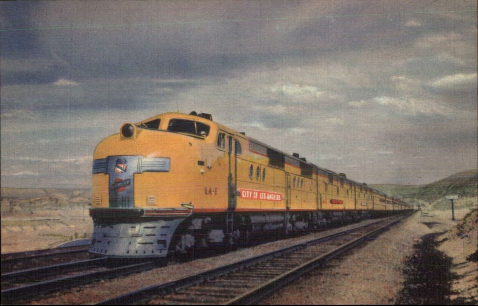 Union Pacific Railroad Streamliner City of Los Angeles LINEN Postcard ...
