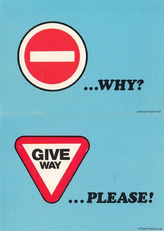 Give Way Please & Why 2x Rude Road Sign Comic Humour Slogan Postcard s ...