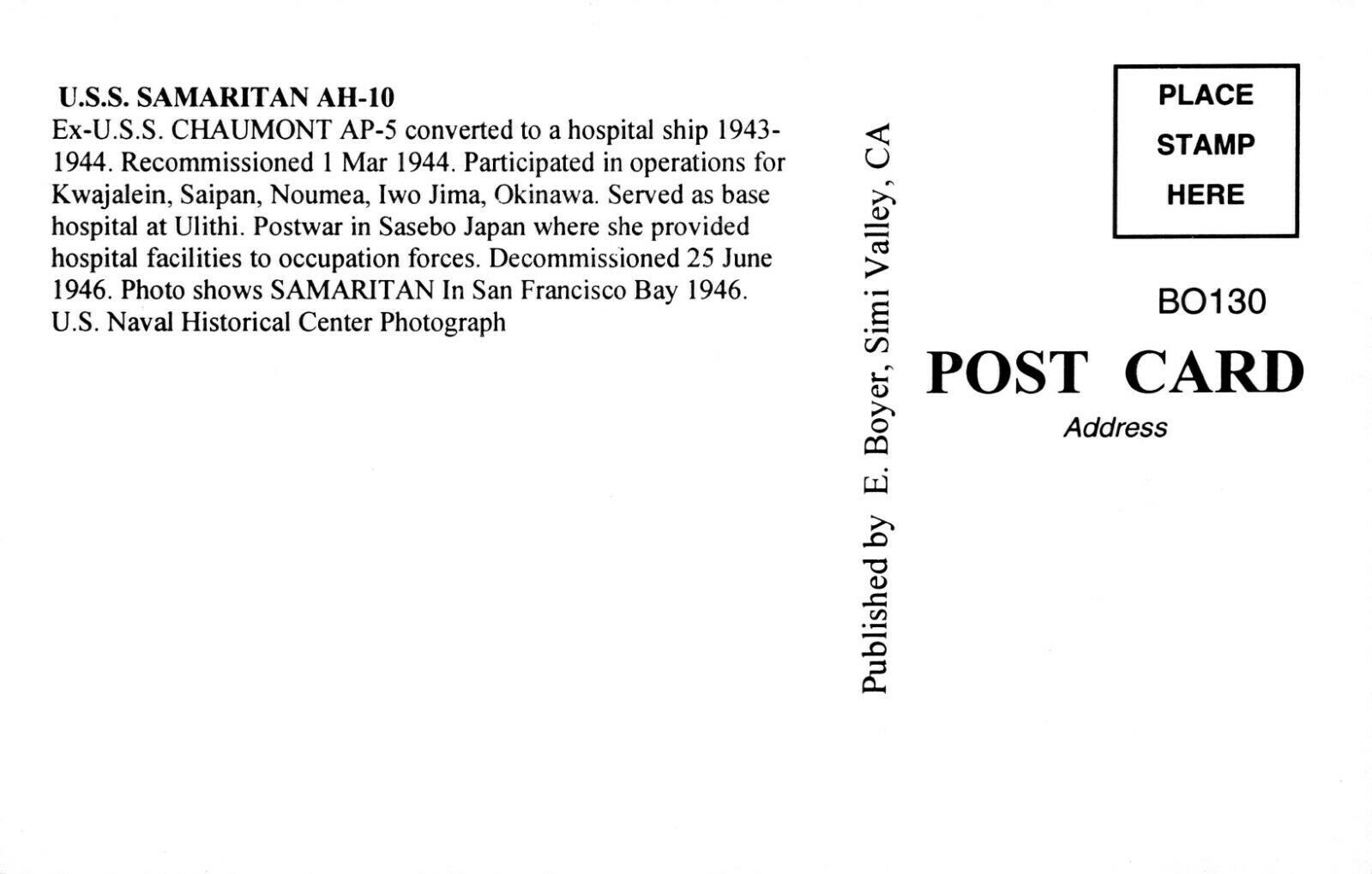 Postcard USS Samaritan AH-10 Hospital Ship | Topics - Militaria - Other ...