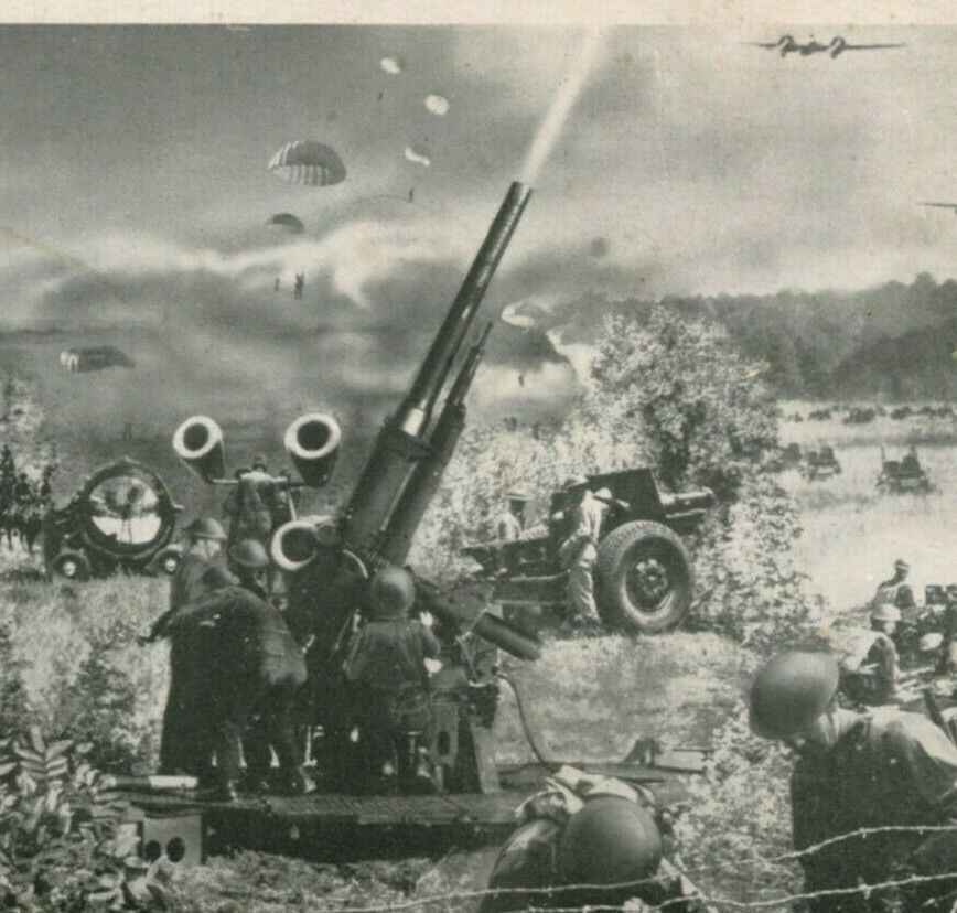 US Army in Action War Canon Airplane Parachute Soldier Vintage Postcard ...