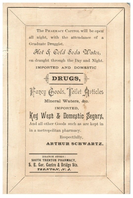 1880's-90's Arthur Schwartz Hot & Cold Soda Water Key West Cigars Trade ...