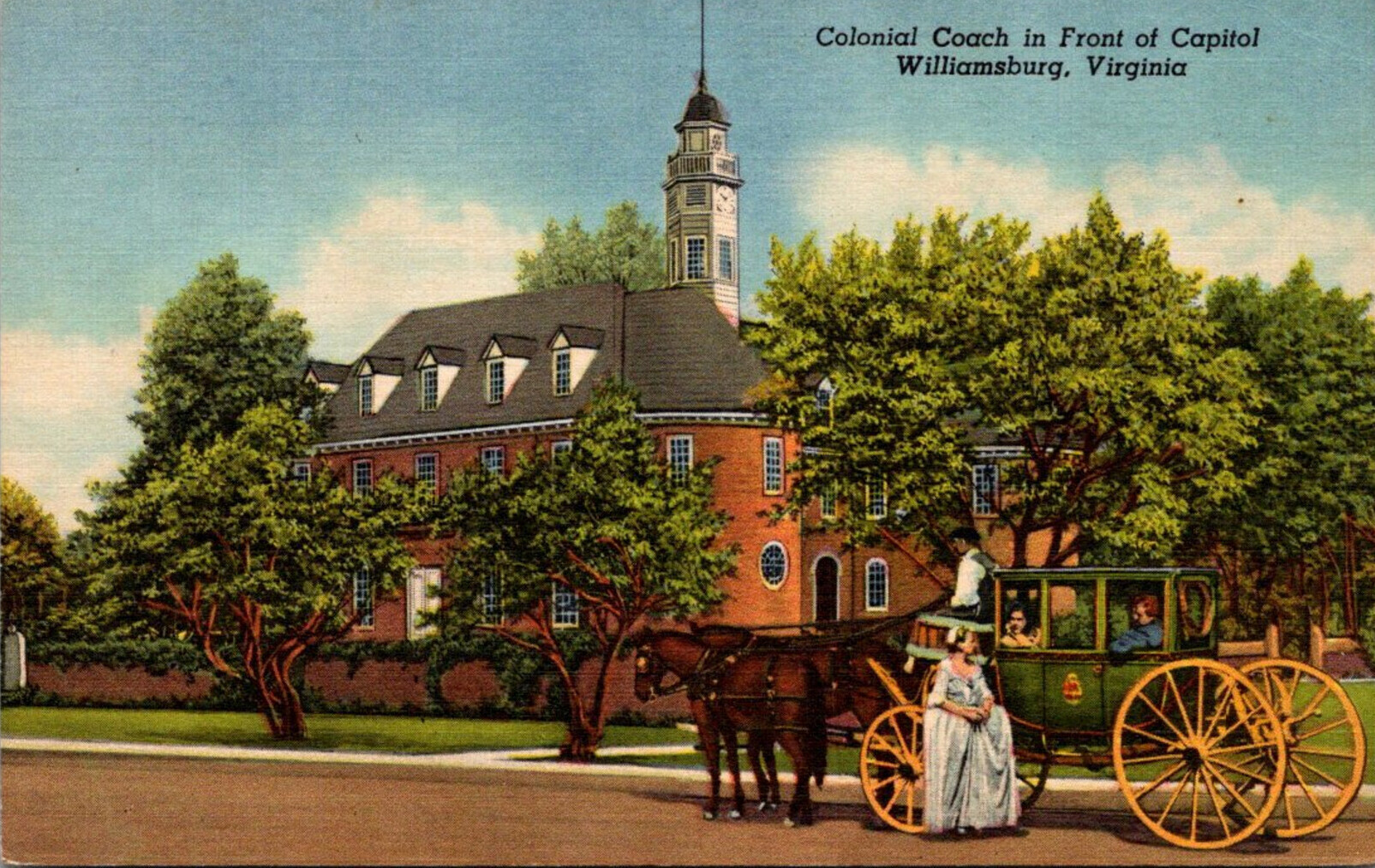 Virginia Williamsburg Colonial Coach In Front Of Capitol Curteich ...