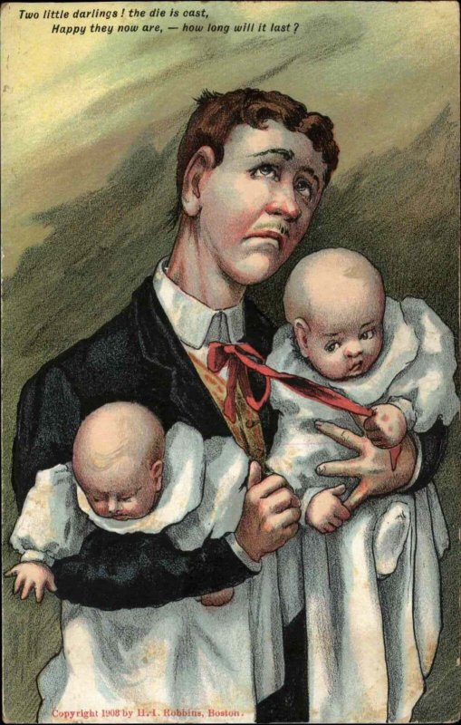 Henpecked Husband Harried Father with Twins Multiple Births c1910 ...