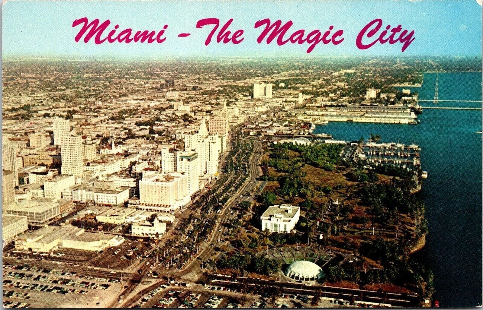 Miami Magic City Skyline Florida Scenic Birds Eye View Chrome Postcard ...