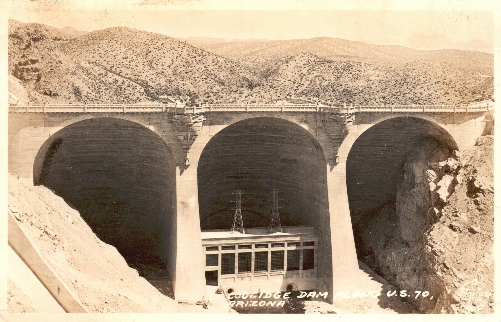 Vintage Postcard 1910's RPPC Coolidge Dam along US 70 AZ Arizona Pub ...