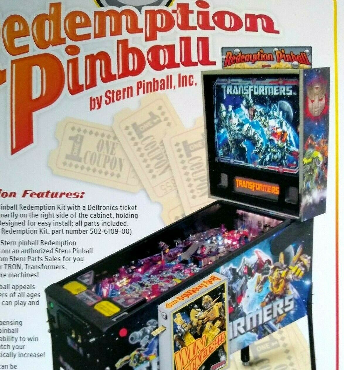 Transformers Pinball FLYER Redemption Edition Original NOS Artwork ...