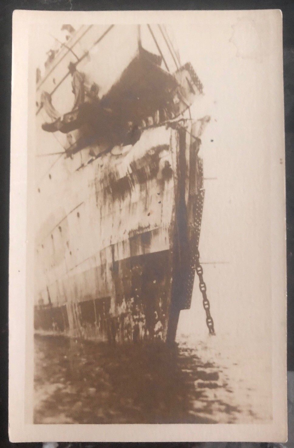 Mint USA RPPC Real Picture Postcard WWI US Navy USS Ship Damaged Bow ...