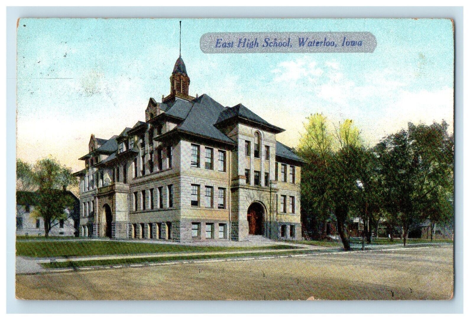 1909 East High School Building Street View Waterloo Iowa IA Antique ...