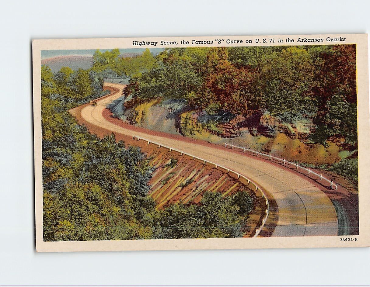 Postcard Highway Scene, the Famous "S" Curve on U. S. 71 in the Ozarks ...