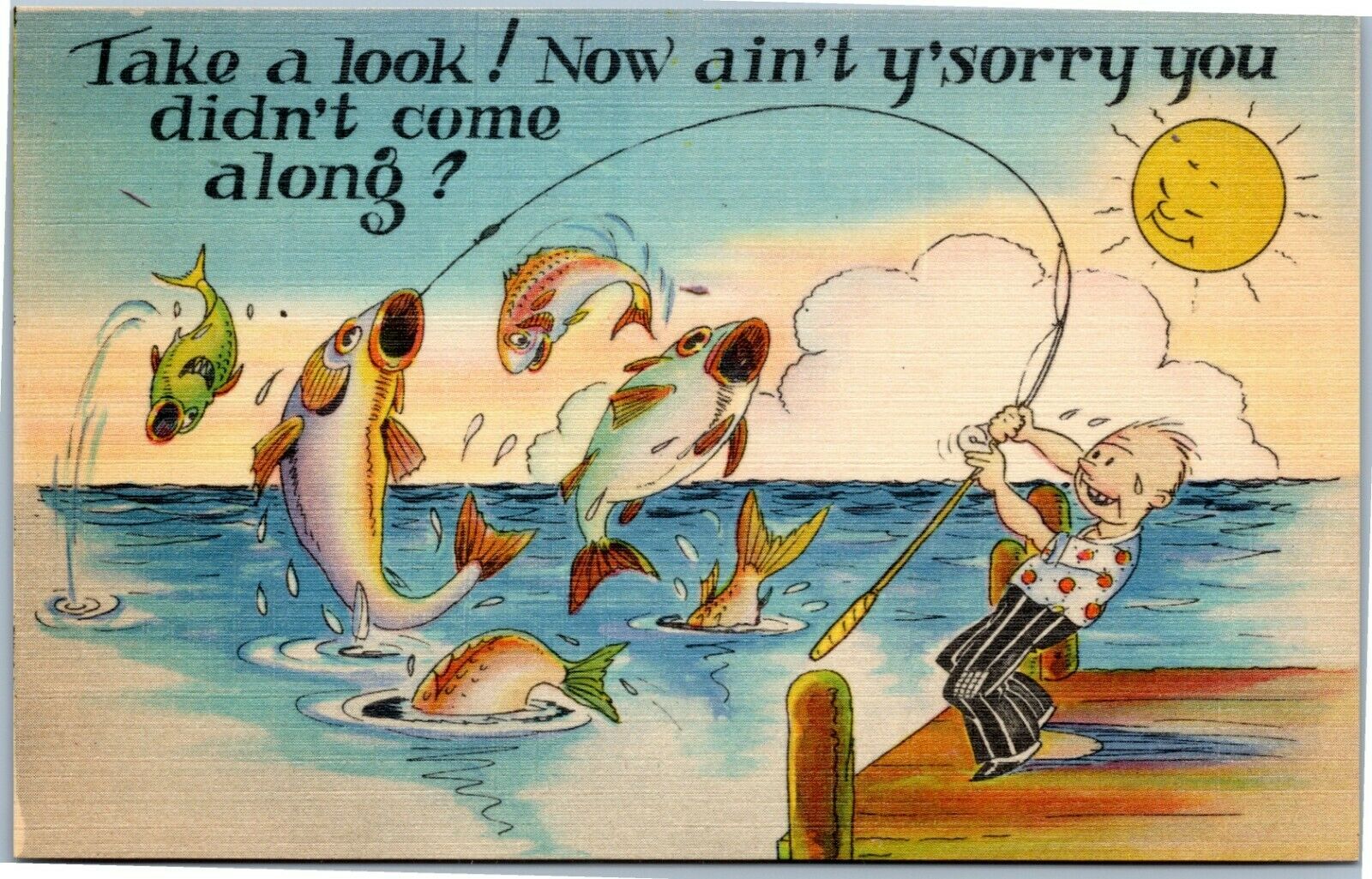 postcard fish comic - Take a look! Now ain't y'sorry you didn't come ...