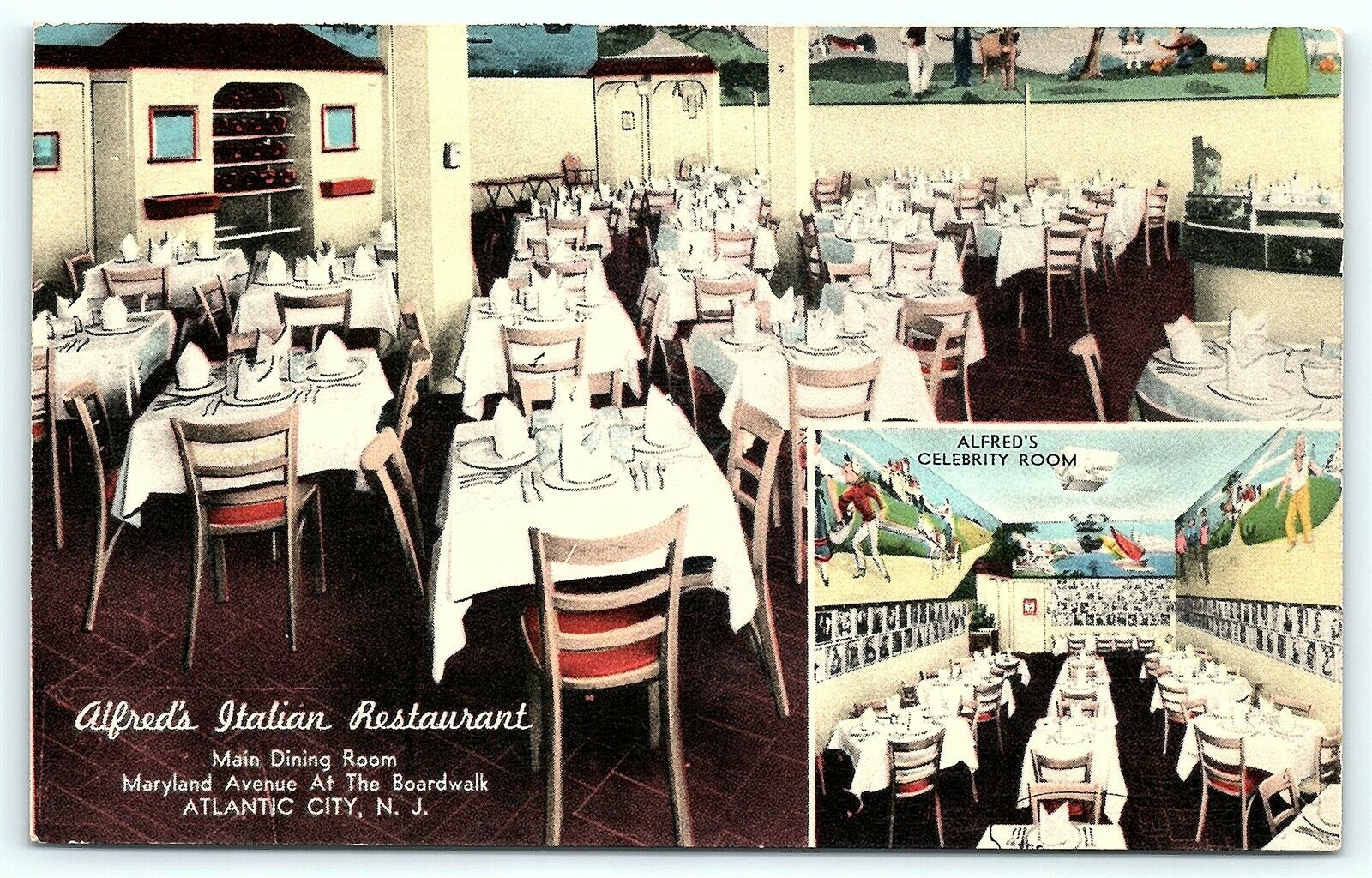 Postcard NJ Atlantic City Alfred's Italian Restaurant Interior ...