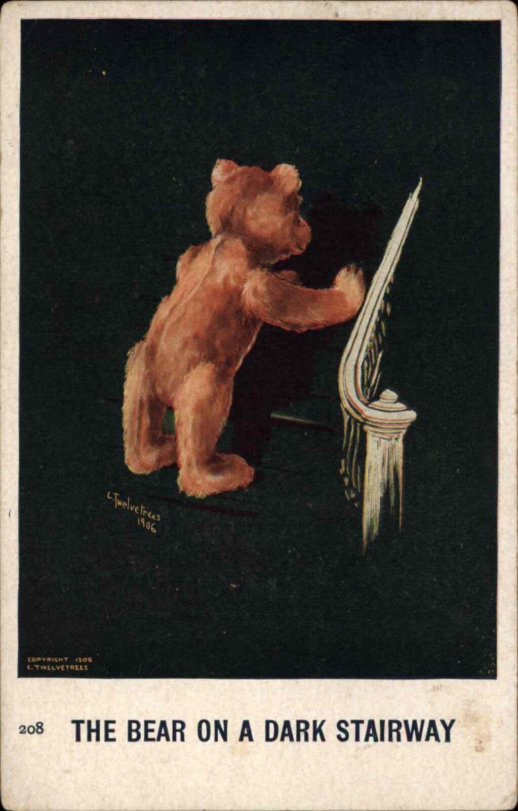 Charles Twelvetrees Teddy Bear on Dark Stairway c1910 Vintage Postcard ...
