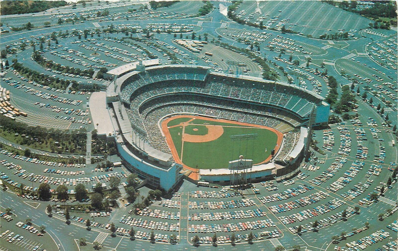 USA Postcard Los Angeles Dodger Stadium baseball field birds' eye view ...