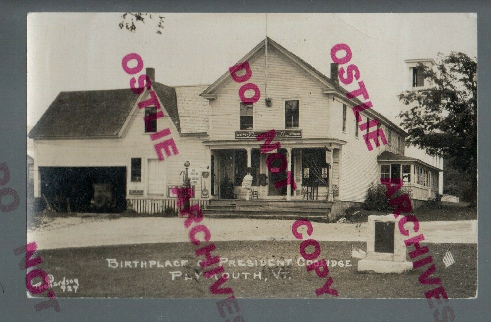 Plymouth VERMONT RPPC 1937 GAS STATION Gasoline GENERAL STORE Signs ...