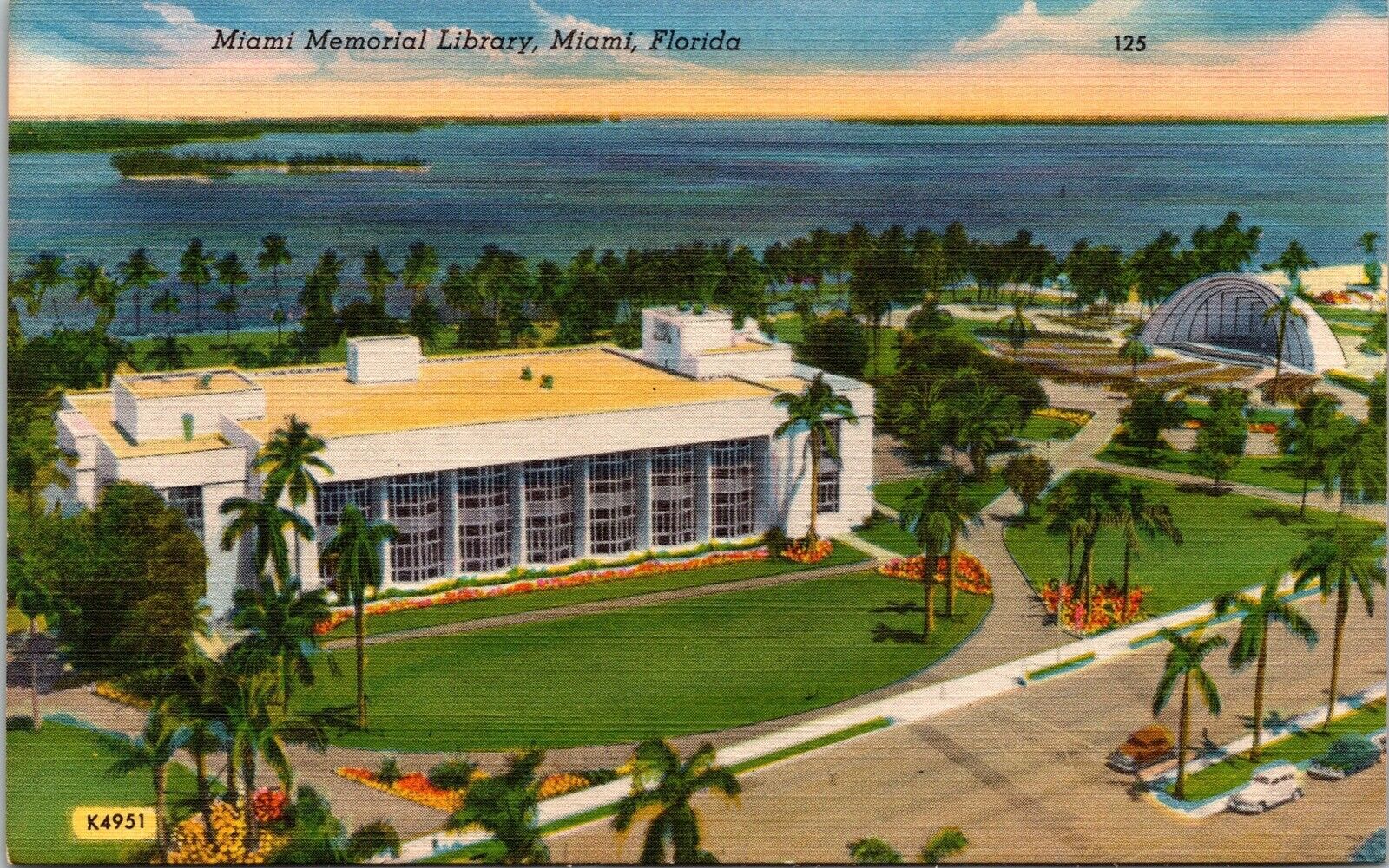 Miami Florida FL Memorial Library Building Tropical Trees Ocean Cars ...