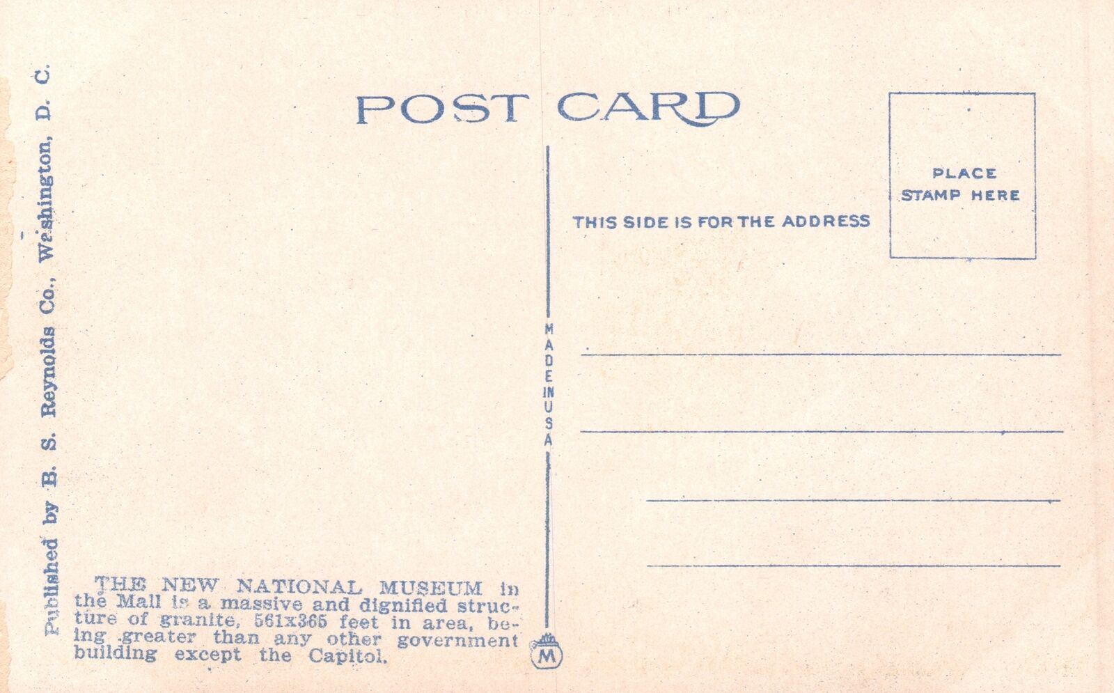 Vintage Postcard 1920's New National Museum Washington DC B.S. Reynolds ...