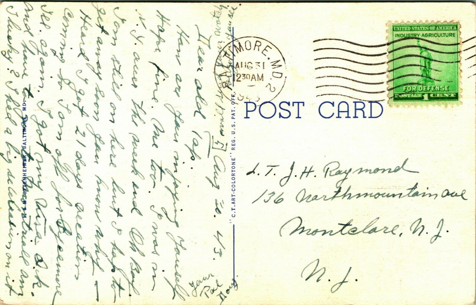 Skyline at Night Full Moon Baltimore Maryland MD Linen Postcard ...