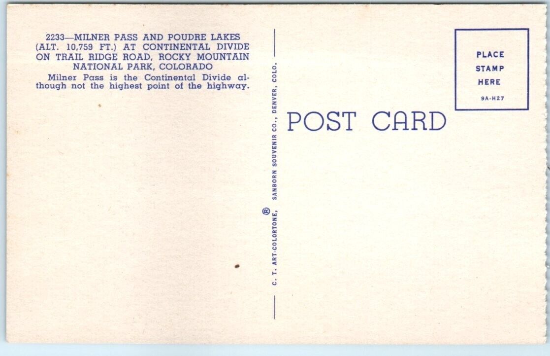 Milner Pass & Poudre Lakes At Continental Divide, Rocky Mountain Nat'l ...