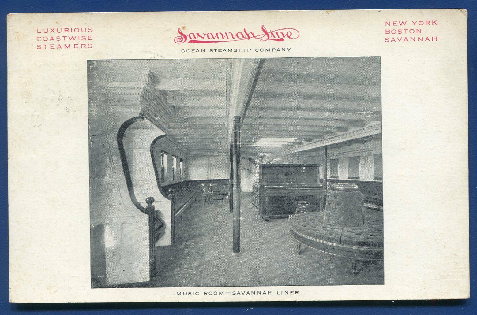 Savannah Line Ocean Steamship Co Music Room steamer 1908 postcard ...