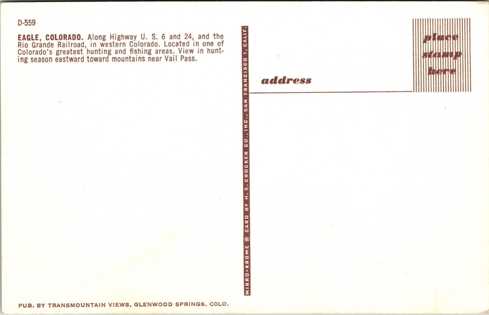 Eagle Colorado CO Rio Grande Railroad Mountains High View Chrome ...