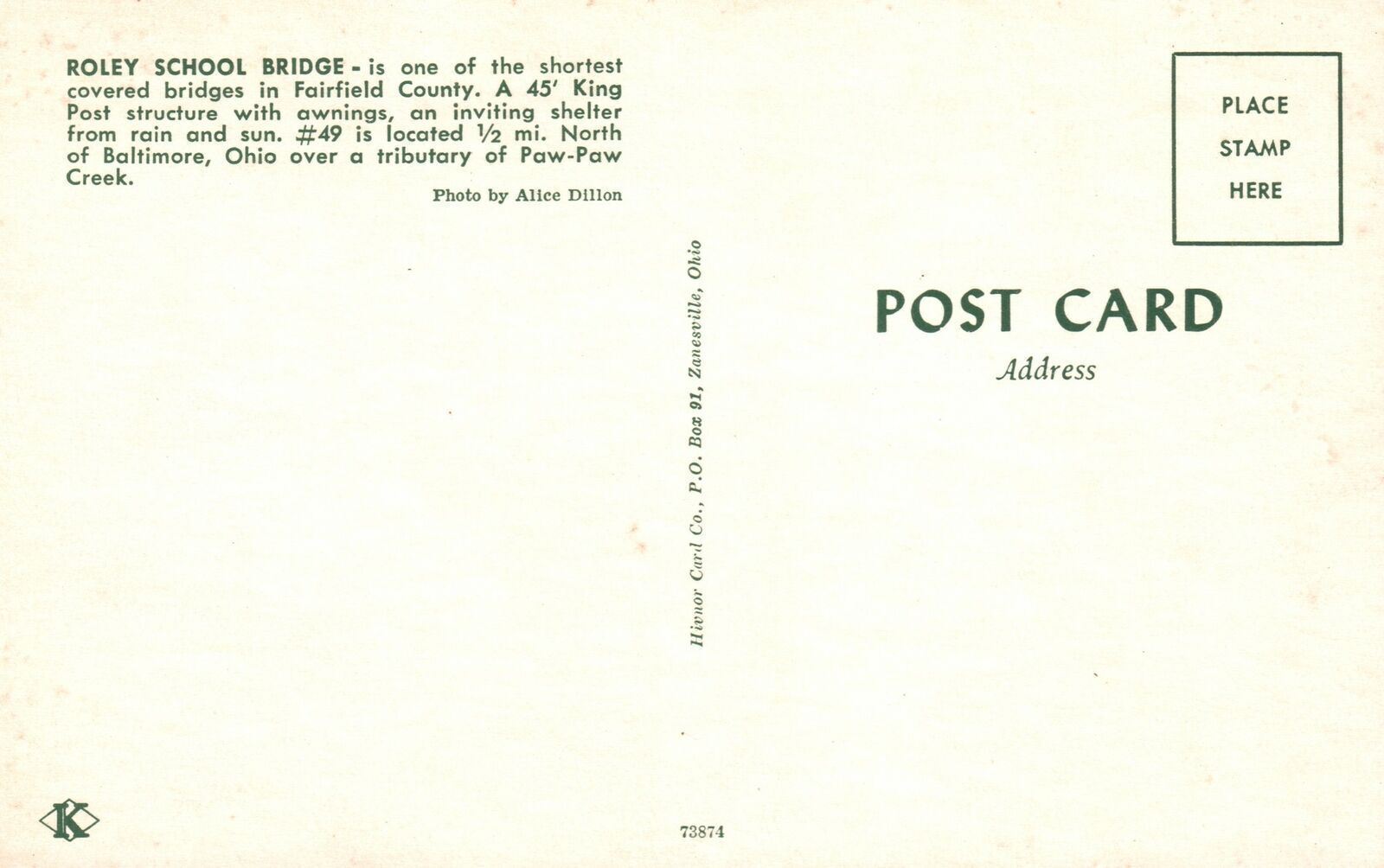 Vintage Postcard Roley School Bridge Short Covered Bridge North ...