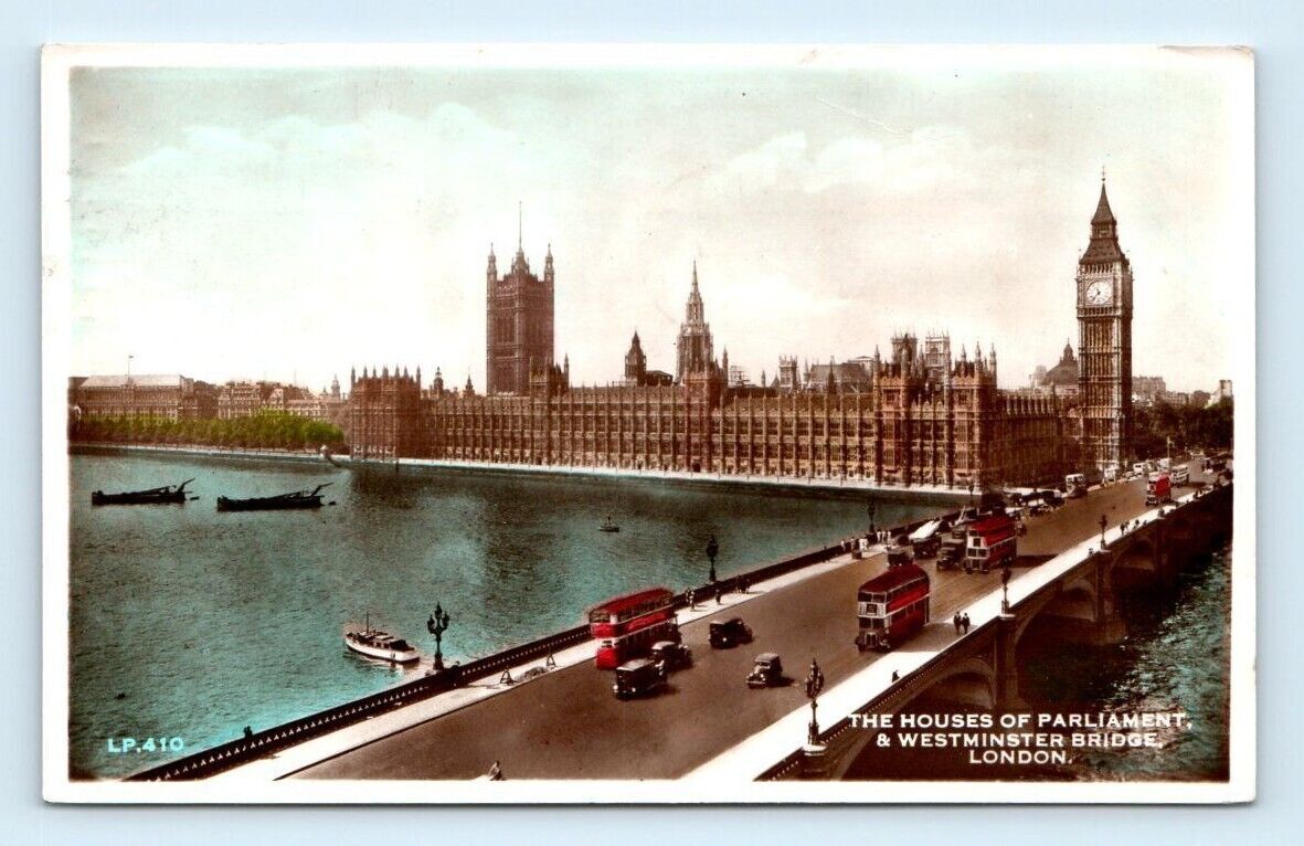 RPPC Tinted Houses of Parliament London Double Decker Buses 1966 UK ...