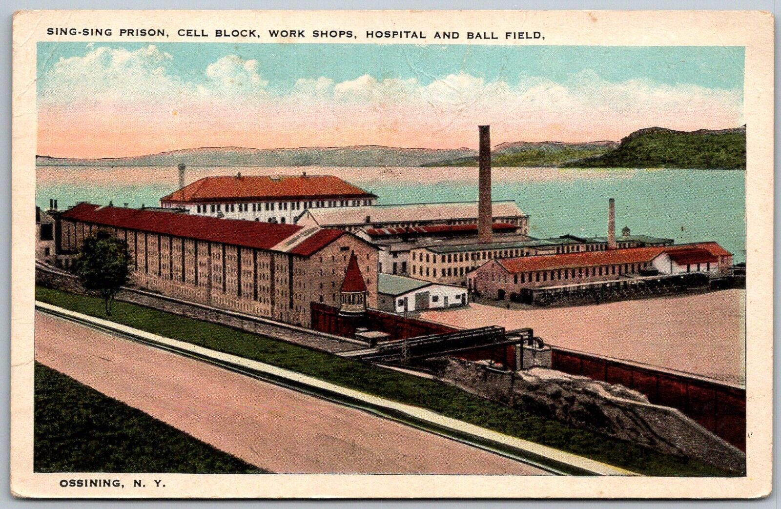 Ossining New York 1920s Postcard Sing Sing Prison Cell Block Shops Ball ...