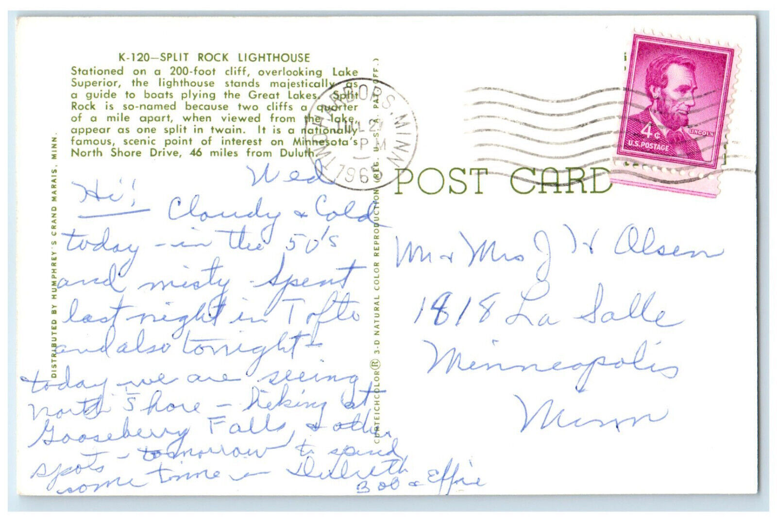 1965 Overlooking Lake Superior Split Rock Lighthouse Minnesota MN ...