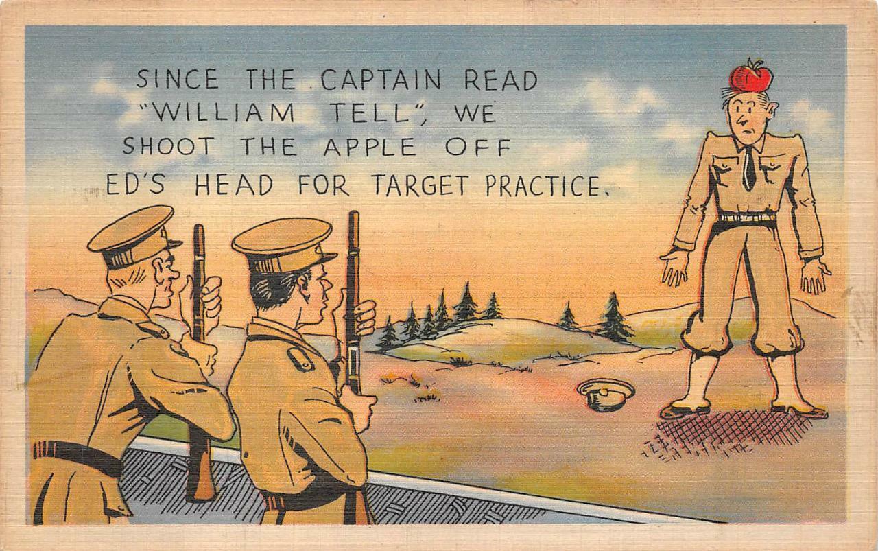 William Tell Apple Target Practice Comic Military Patriotic Postcard ...