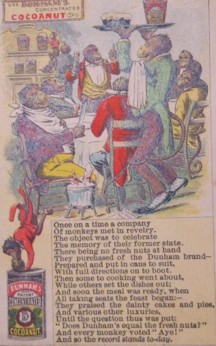 1880s Dunhams Concentrated Cocoanut Anthropomorphic Monkeys Victorian ...