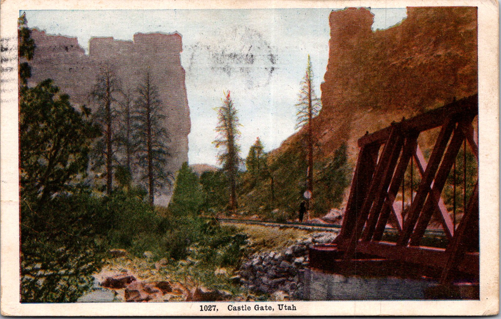 Castle Gate Utah girder bridge pin trees rock formations river c1910 ...