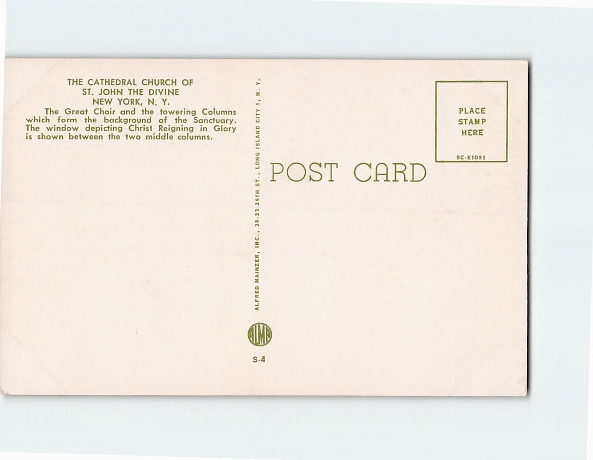 Postcard The Choir & Towering Columns Cathedral Church of St. John the ...