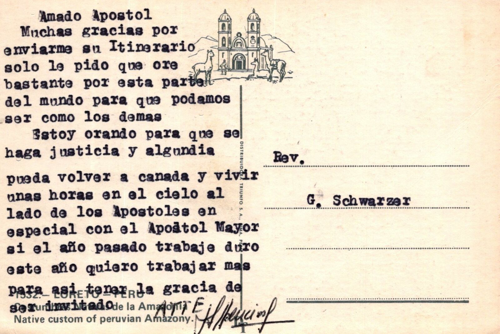 Vintage Continental Size Postcard Native Custom of Peruvian Amazony ...