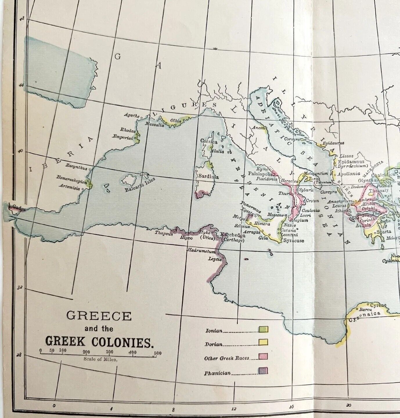Greece And The Greek Colonies Map Print 1893 Victorian Mythology ...