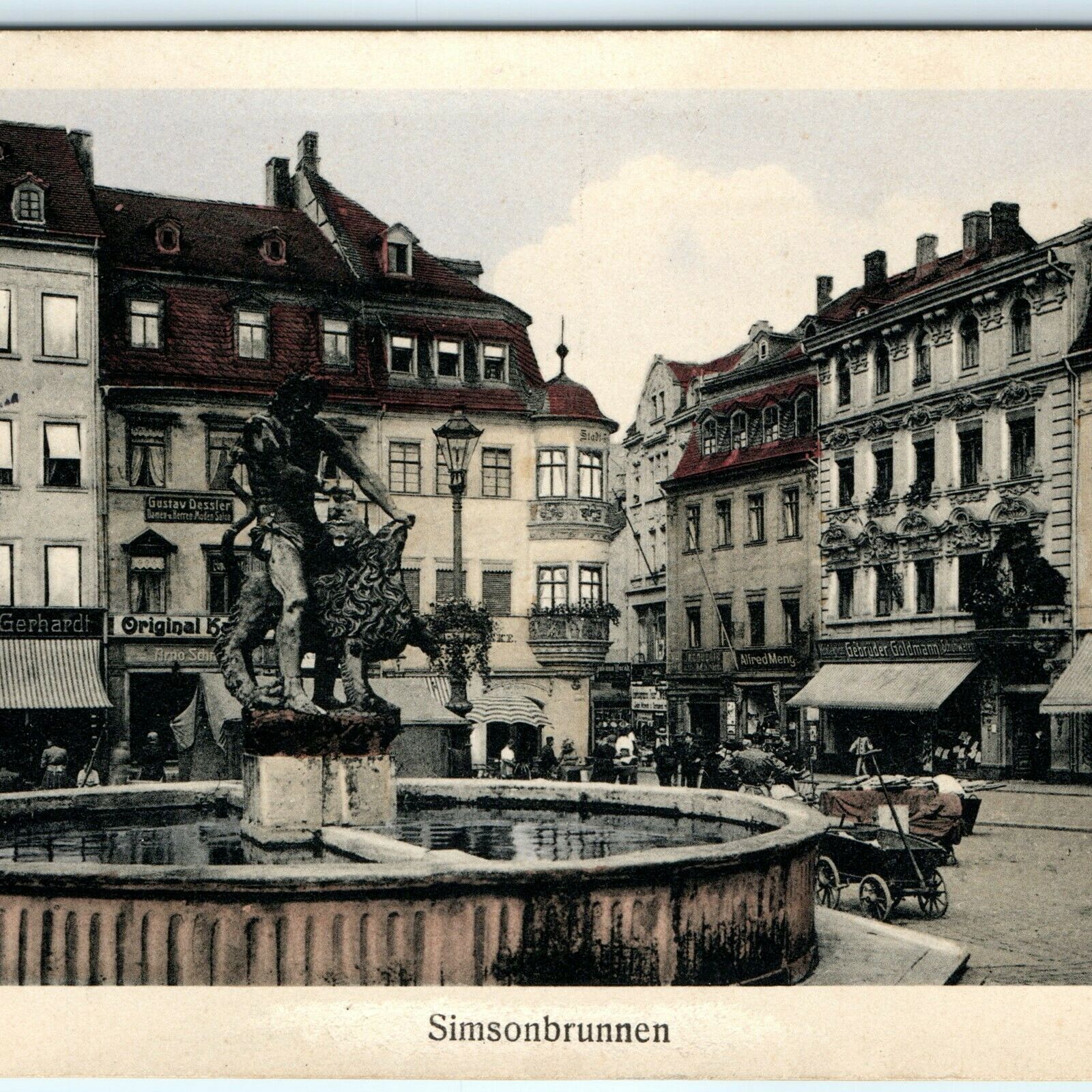 1912 Gera Germany Simsonbrunnen Market Downtown Simson Fountain ...